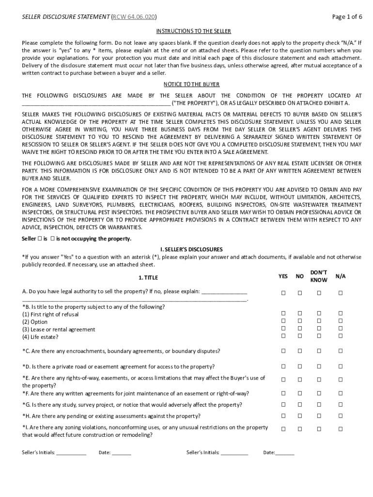 Fillable Online Form 17C Copyright 2011 Seller Disclosure Statement- ... Fax Email Print - pdfFiller