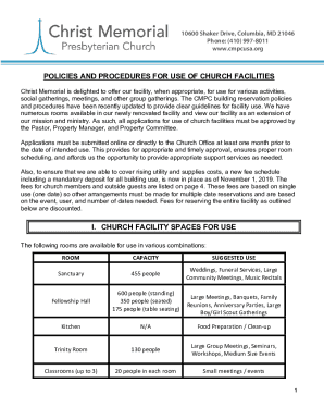 Fillable Online POLICIES AND PROCEDURES FOR USE OF CHURCH FACILITIES ...
