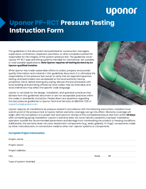 Fillable Online Uponor PP-RCT Pressure Testing Instruction Form Fax ...