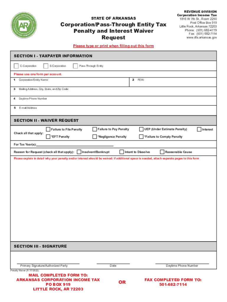 Fillable Online Corporation/Pass-Through Entity Tax Penalty and ...