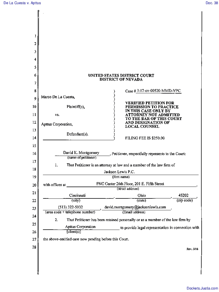 Fillable Online ORDER granting ECF No. 37 Verified Petition for ...