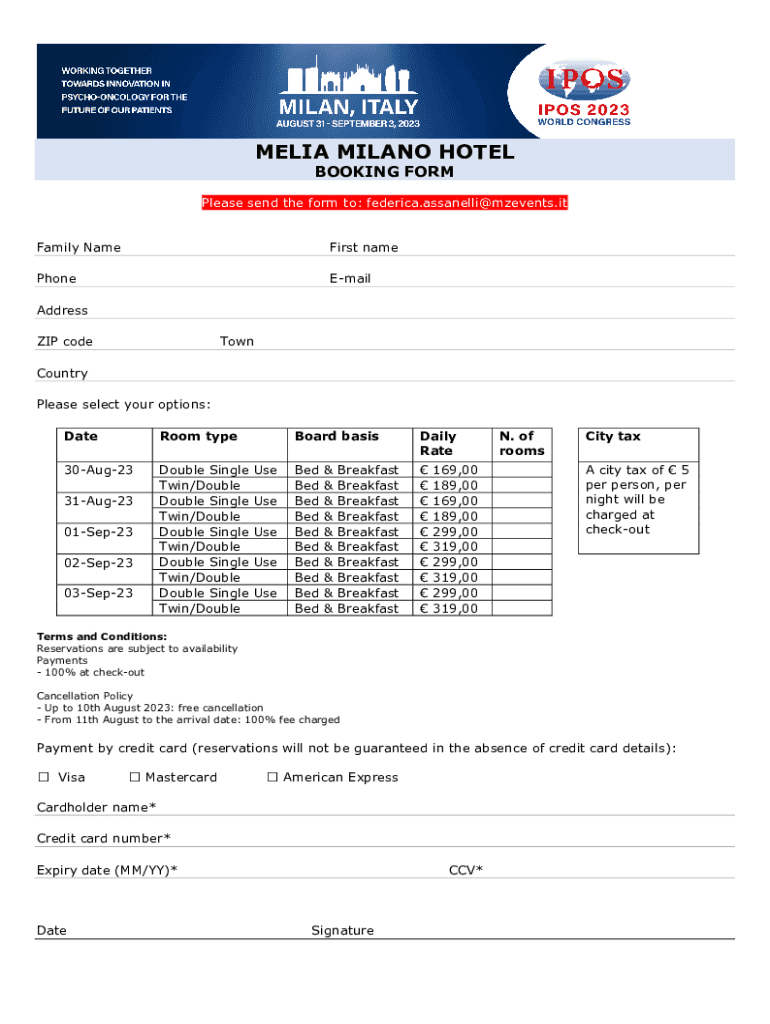 Fillable Online Hotel reservation formMeliaIPOS2023.doc Fax Email Print - pdfFiller