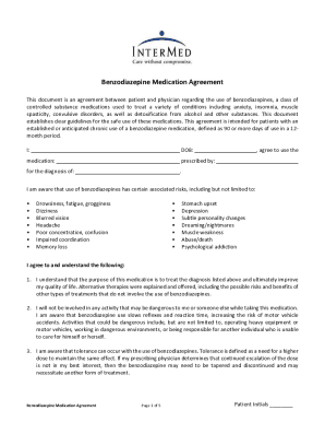 Fillable Online Benzodiazepine Medication Agreement Fax Email Print ...