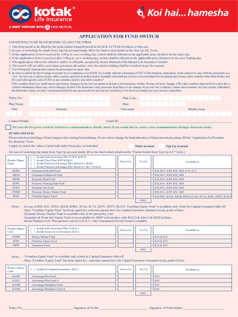 Fillable Online Application for Fund Switch Mar 16.cdr Fax Email Print ...