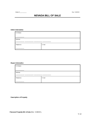 Fillable Online nevada bill of sale sample Fax Email Print - pdfFiller