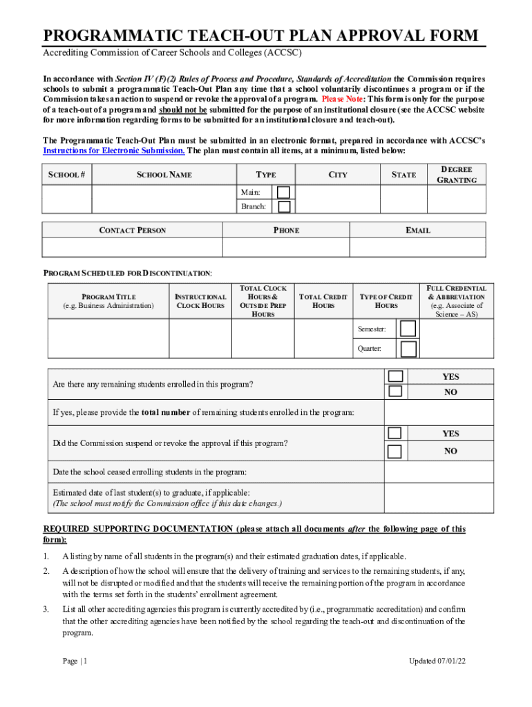 Fillable Online programmatic teach-out plan approval form Fax Email ...