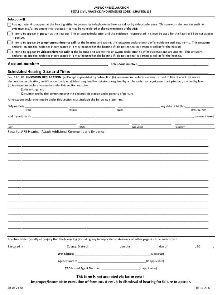 Fillable Online Property Owner's Unsworn Affidavit of Evidence Fax ...