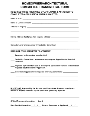Fillable Online HOMEOWNER/ARCHITECTURAL COMMITTEE TRANSMITTAL ... Fax ...