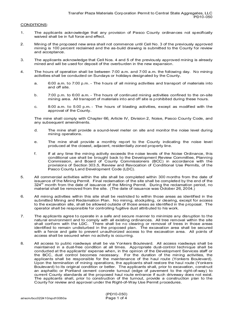 Fillable Online egov pascocountyfl PD10-050 Class I Mine Transfer Plaza ...