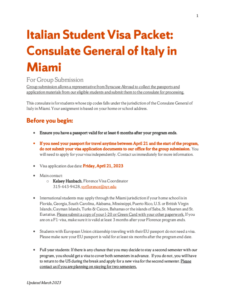 Fillable Online suabroad syr Independent Italian Student Visa Packet ...