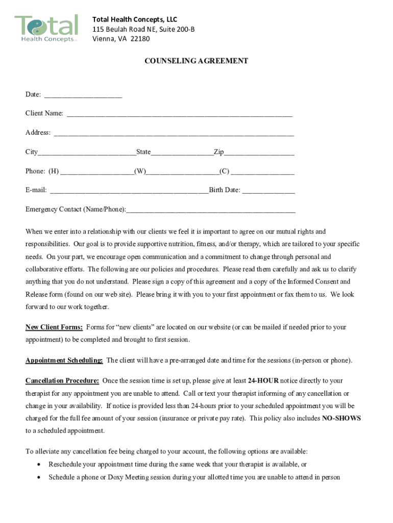 Fillable Online COUNSELING AGREEMENT Fax Email Print - pdfFiller