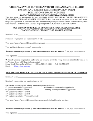 Fillable Online LYO-BOARD-Pastor-and-parent-recommendation-form- ... Fax Email Print - pdfFiller