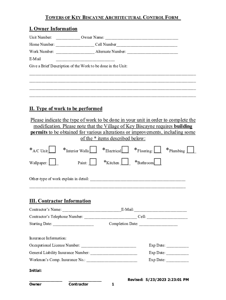 Fillable Online ARCHITECTURAL CONTROL FORM---SUBMISSION DATE: Fax Email ...