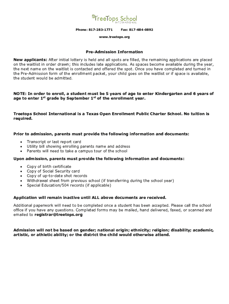 Fillable Online Pre-Admission Information New applicants - Connect ...