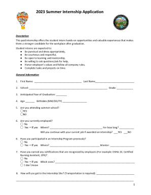 Fillable Online 2023 Summer Internship Application Fax Email Print - pdfFiller