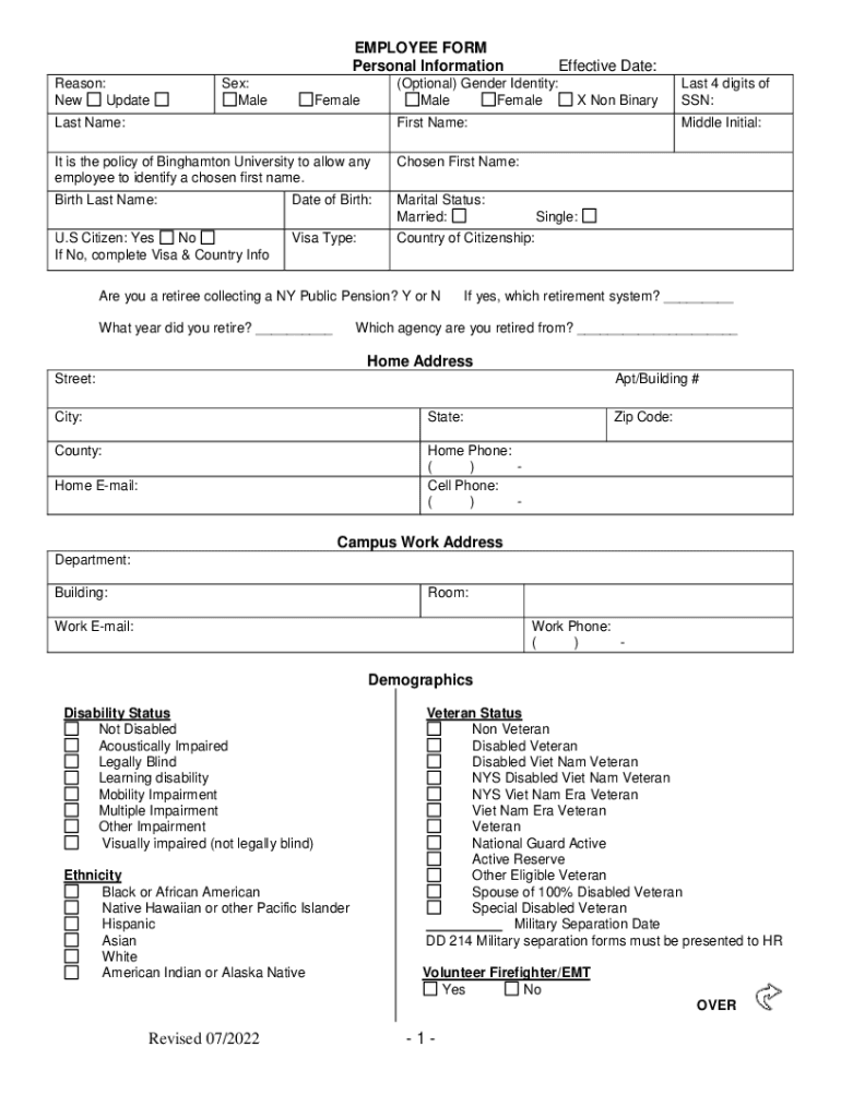Fillable Online EMPLOYEE FORM Personal Information Effective Date Fax Email Print - pdfFiller