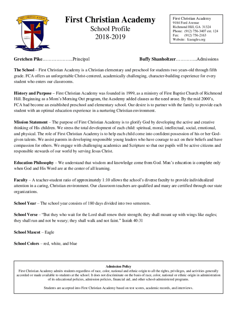 Fillable Online First Christian Academy of Richmond Hill, GA Fax Email ...