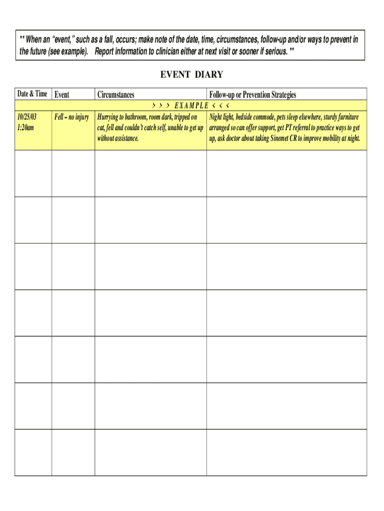 Fillable Online 1Event Diary - form.doc Fax Email Print - pdfFiller