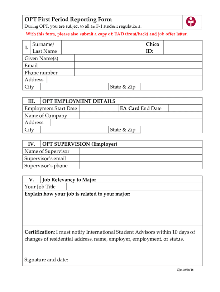 Fillable Online During OPT, you are subject to all an F-1 student regulations Fax Email Print ...