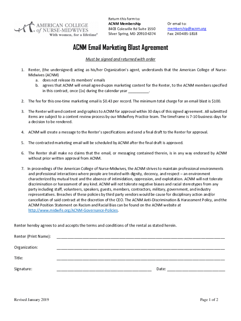 Fillable Online ACNM MAILING LIST RENTAL AGREEMENT Fax Email Print ...