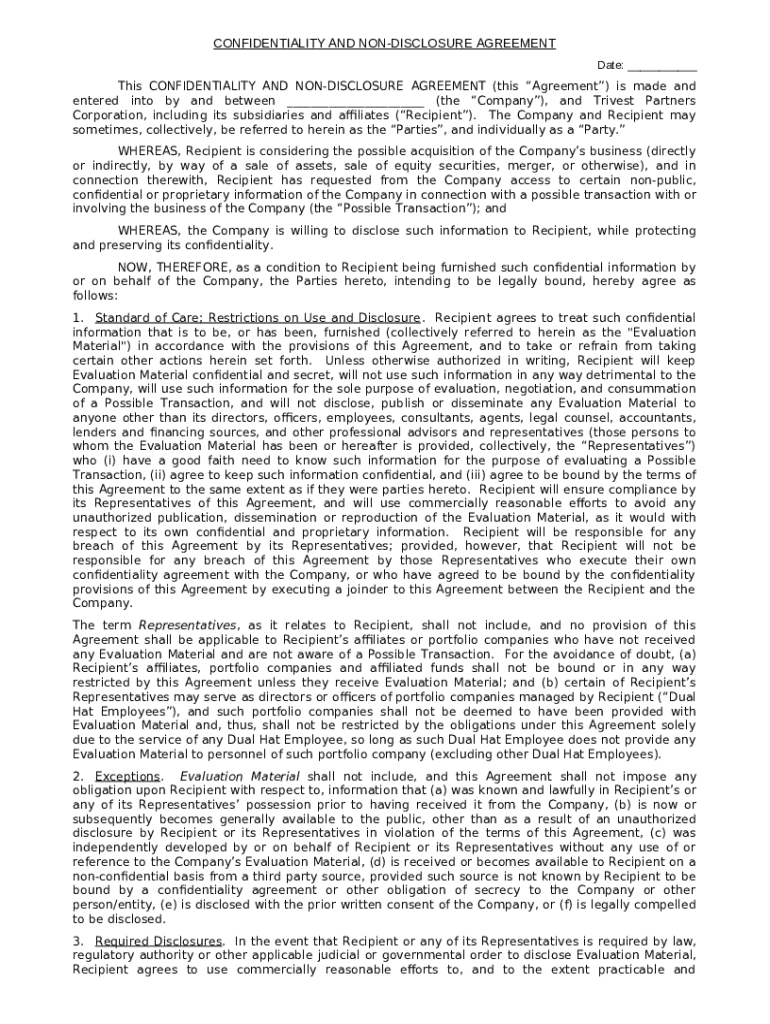 CONFIDENTIALITY/NON-DISCLOSURE AGREEMENT Doc Template | pdfFiller