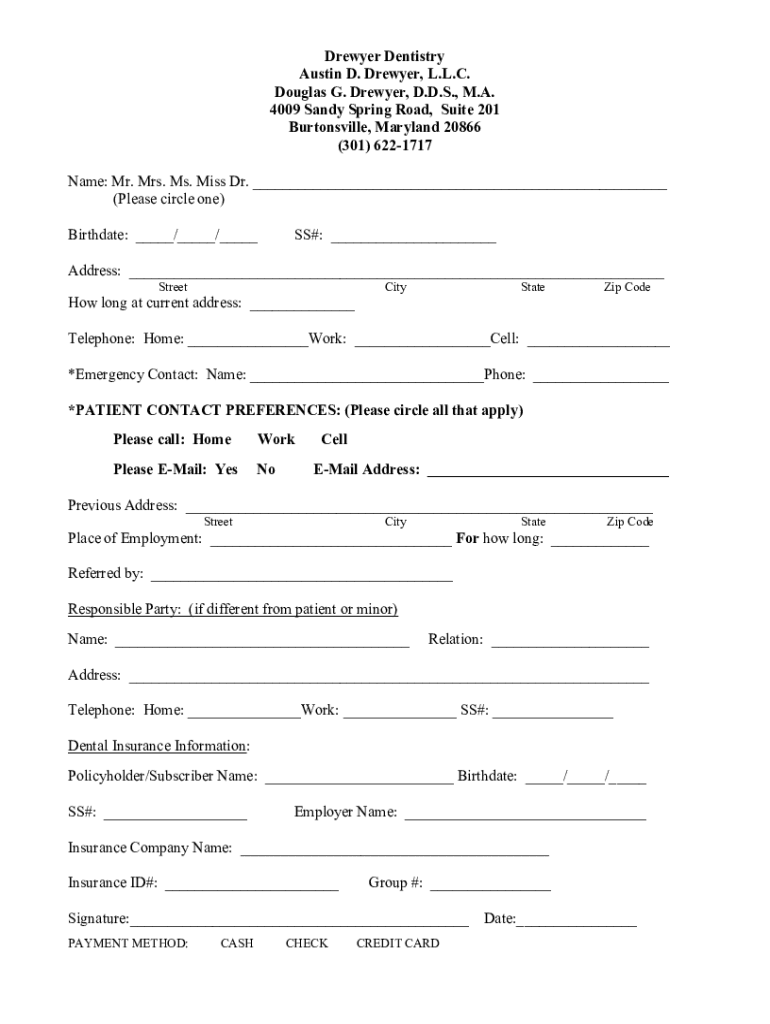 Fillable Online Our Dental Office - Silver Spring Dentist Fax Email Print - pdfFiller