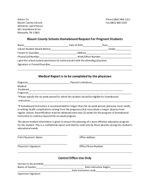 Fillable Online Blount County Schools Homebound Request For Pregnant ...