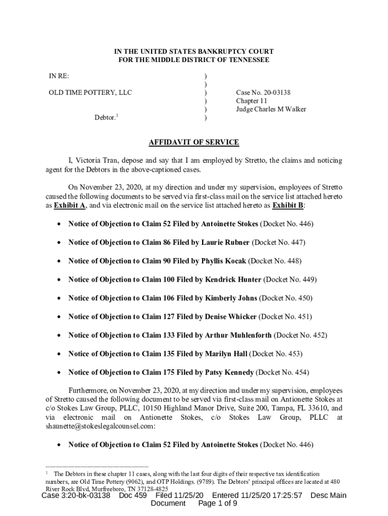 Fillable Online AFFIDAVIT OF SERVICE I, Victoria Tran, depose and say ...