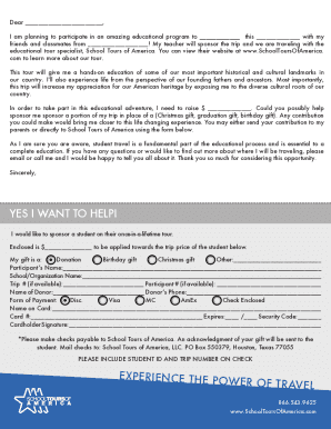 Fillable Online School Tours of America: Educational Travel & Class ...