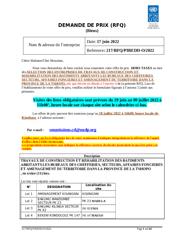 section 1 : demande de prix (rfq) Doc Template | pdfFiller