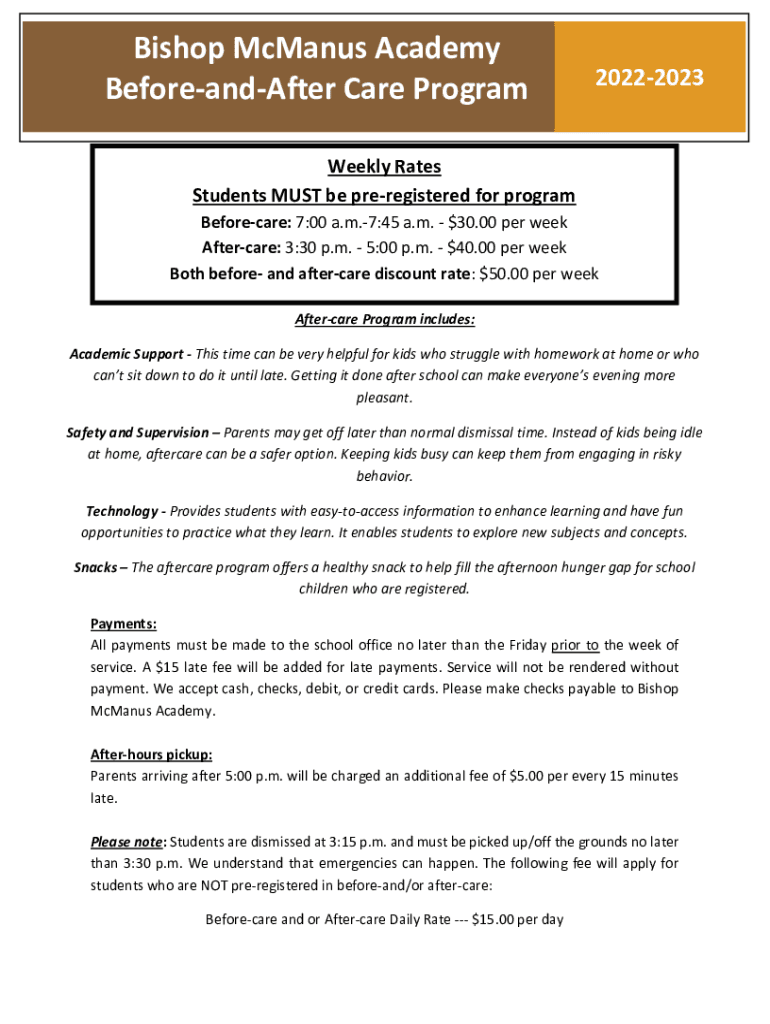 Fillable Online Aftercare Program Enrollment Form Fax Email Print ...