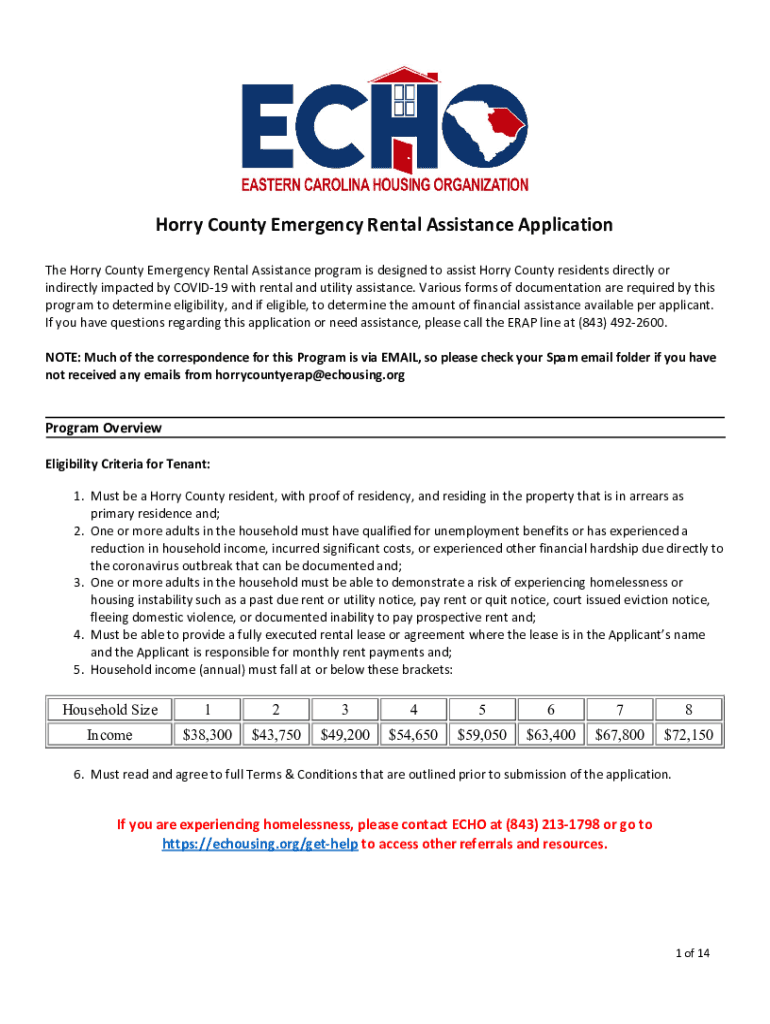 Fillable Online Horry County Emergency Rental Assistance Application ...