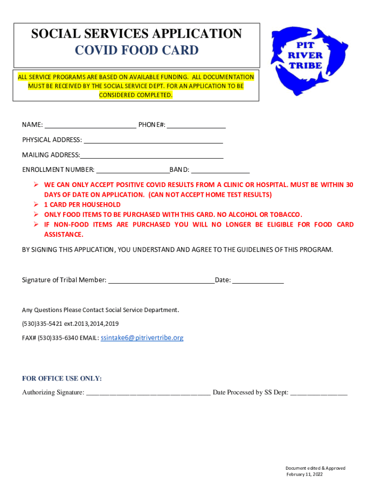 Fillable Online SOCIAL SERVICES APPLICATION COVID FOOD CARD Fax Email Print - pdfFiller