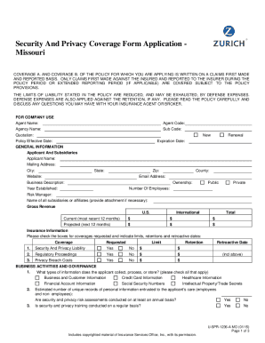 Fillable Online Security And Privacy Coverage Form Application ...