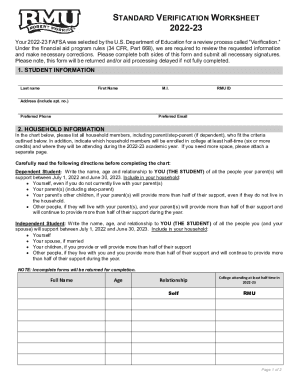 Fillable Online FA 2022-2023 VERIFICATION WORKSHEET Fax Email Print ...