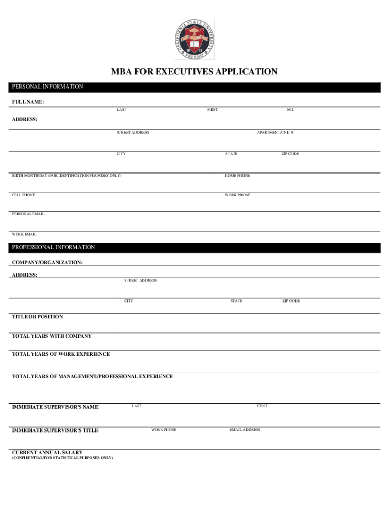 Fillable Online Executive MBA Admission & Application Requirements Fax Email Print - pdfFiller