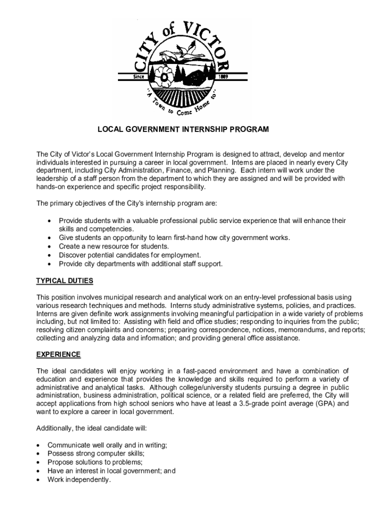Fillable Online Local Government Internship Application Form Fax Email ...