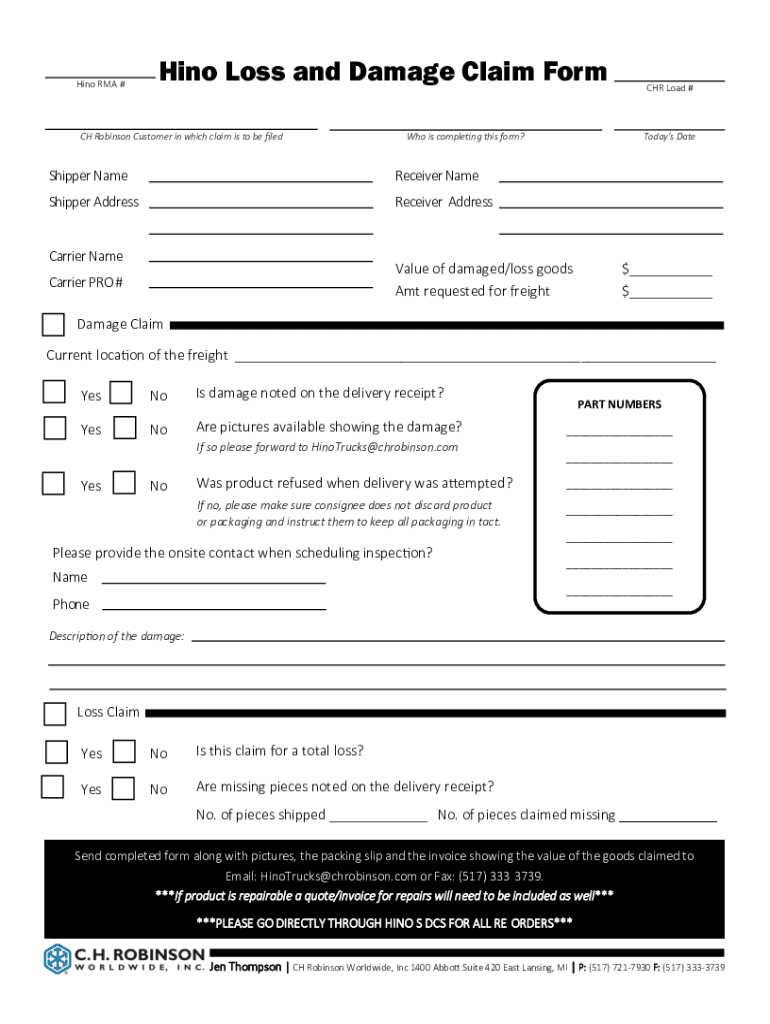 Fillable Online Shortages, Damages, And Claims For Freight Shipments ...