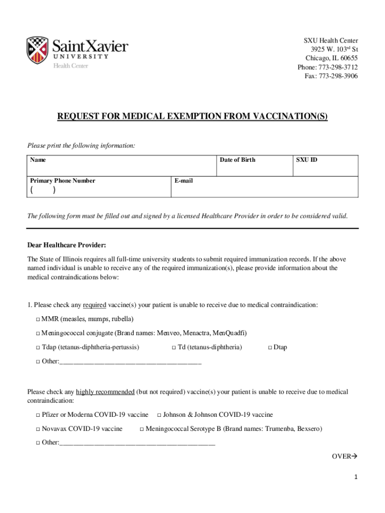 Fillable Online Immunizations Offered at the SXU Health Center Fax Email Print - pdfFiller