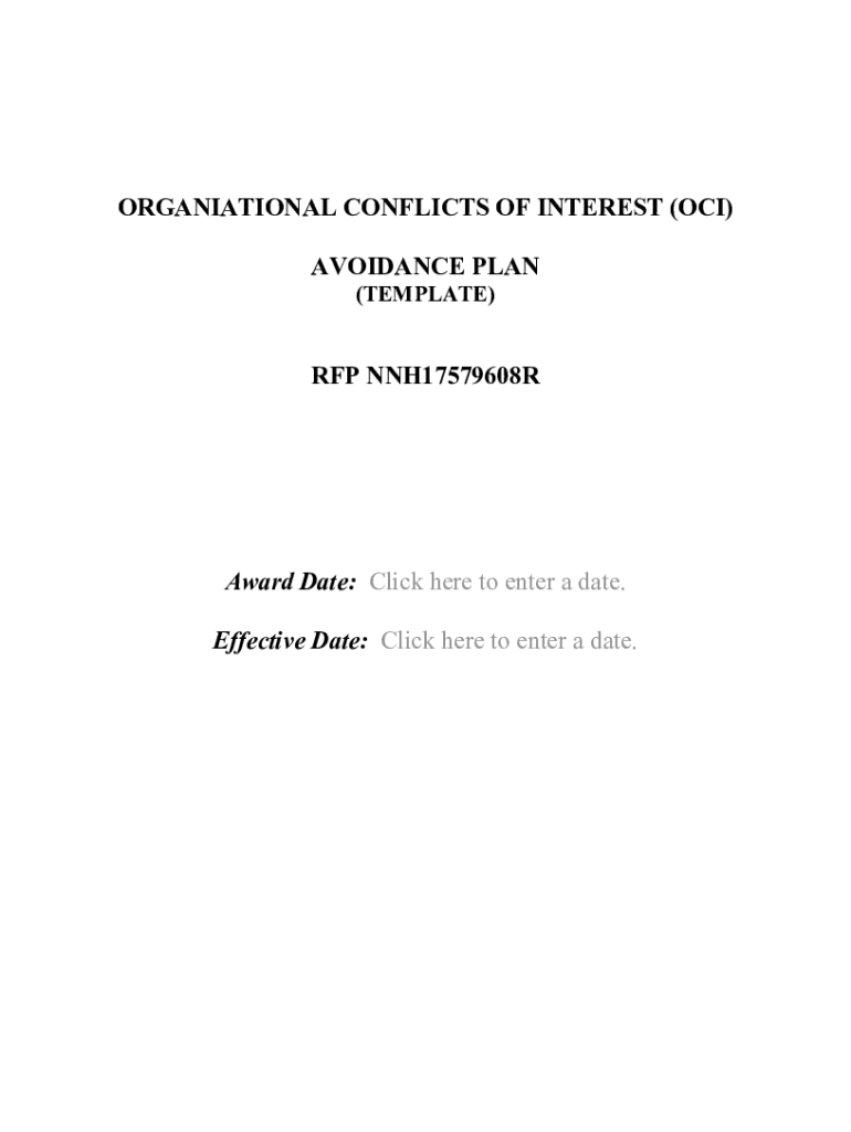 Fillable Online OCI Avoidance Plan Template - Research Ethics ...