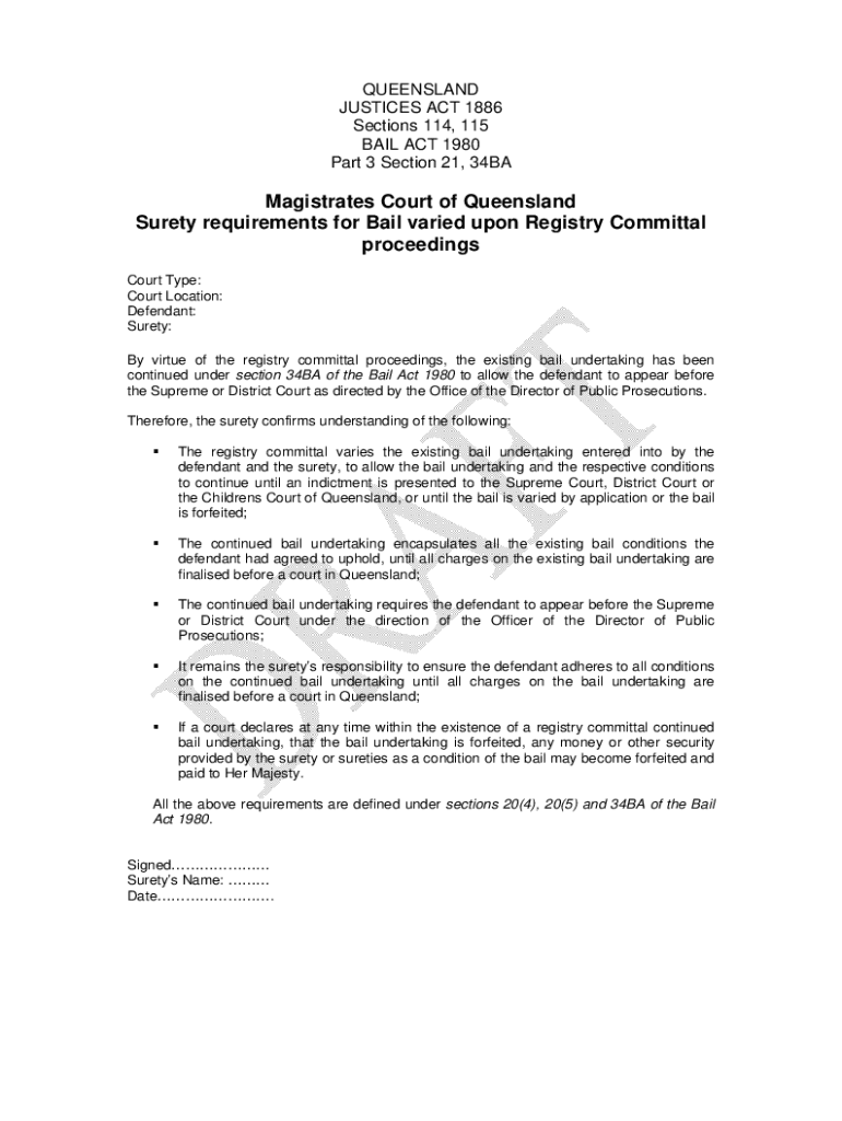 Fillable Online Surety Requirements for Registry Committals. Form Fax ...