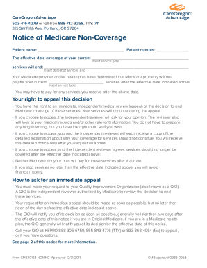 Fillable Online Notice of Medicare Non-Coverage The Effective Date ...