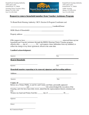 Fillable Online Request to remove household member from Voucher ... Fax ...