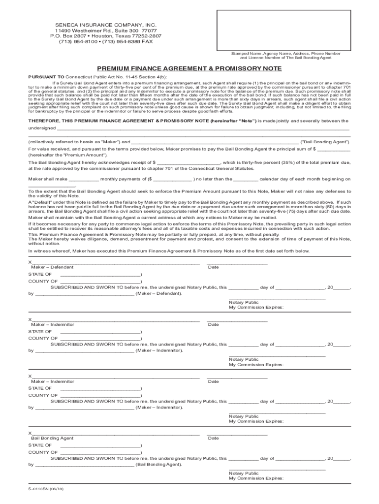 Fillable Online PREMIUM FINANCE AGREEMENT & PROMISSORY NOTE Fax Email Print - pdfFiller