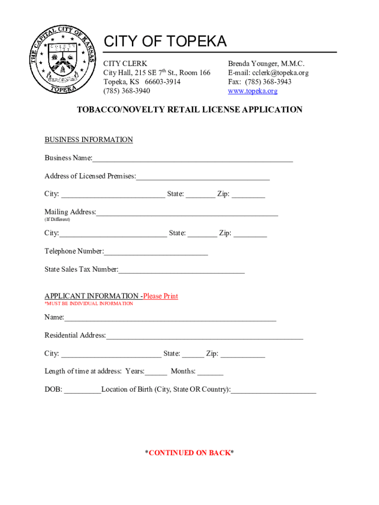 Fillable Online Application for Cigarette and Tobacco Products Retail ...