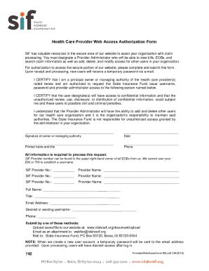Fillable Online Health Care Provider Web Access Authorization Form Fax ...