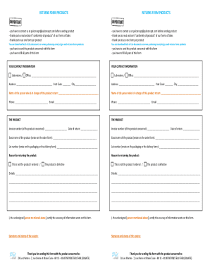 Fillable Online RETURNS FORM PRODUCTS Fax Email Print - pdfFiller