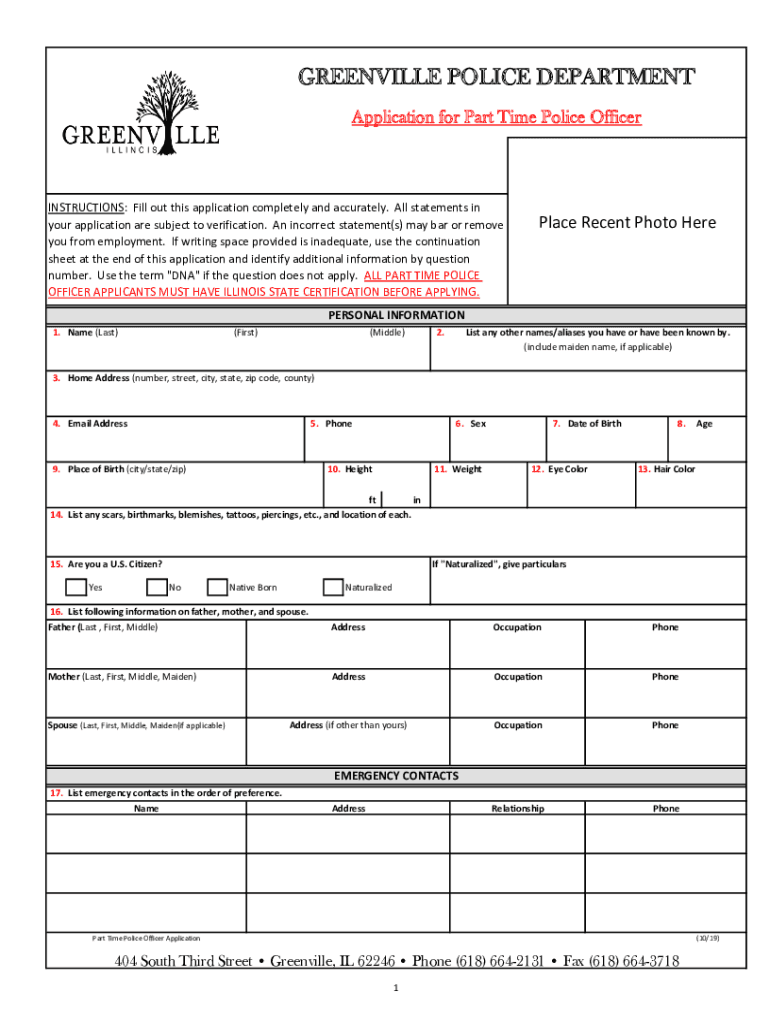 Fillable Online police officer application process - lateral (in state ...