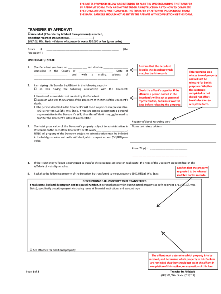 Fillable Online What Wisconsin's Transfer by Affidavit Form Means ...