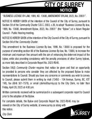 Fillable Online BYL 20931 Business License Notice - Surrey Now-Leader ...